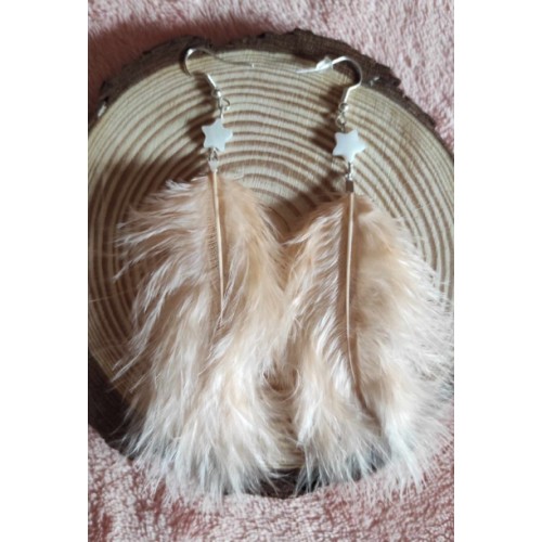 Boucle d'oreilles Plumes Corail Etoiles